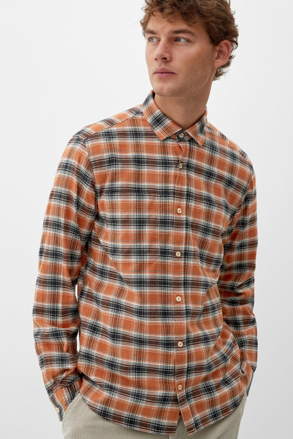 s.Oliver geruit regular fit overhemd oranje/zwart | wehkamp