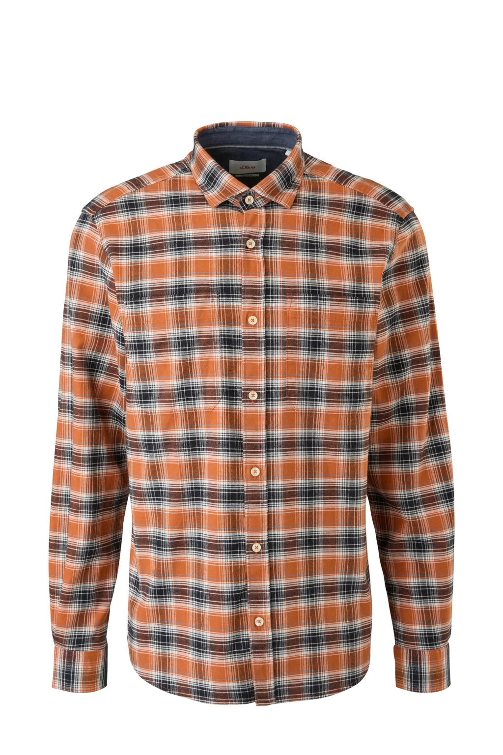 s.Oliver geruit regular fit overhemd oranje/zwart | wehkamp