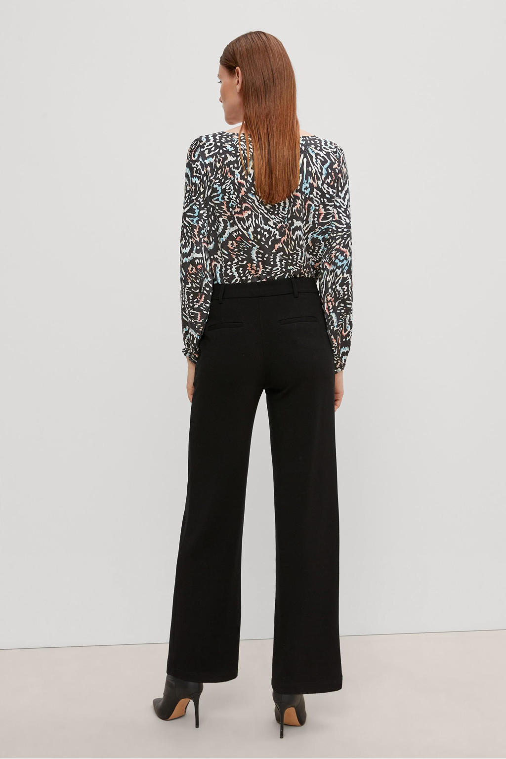 comma geweven top met all over print en plooien zwart/blauw/rood | wehkamp