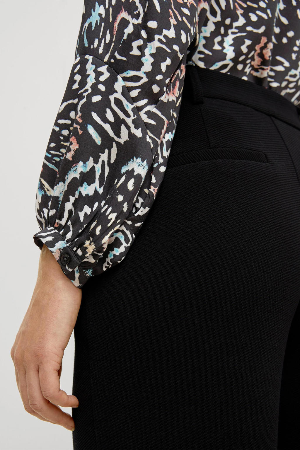 comma geweven top met all over print en plooien zwart/blauw/rood | wehkamp