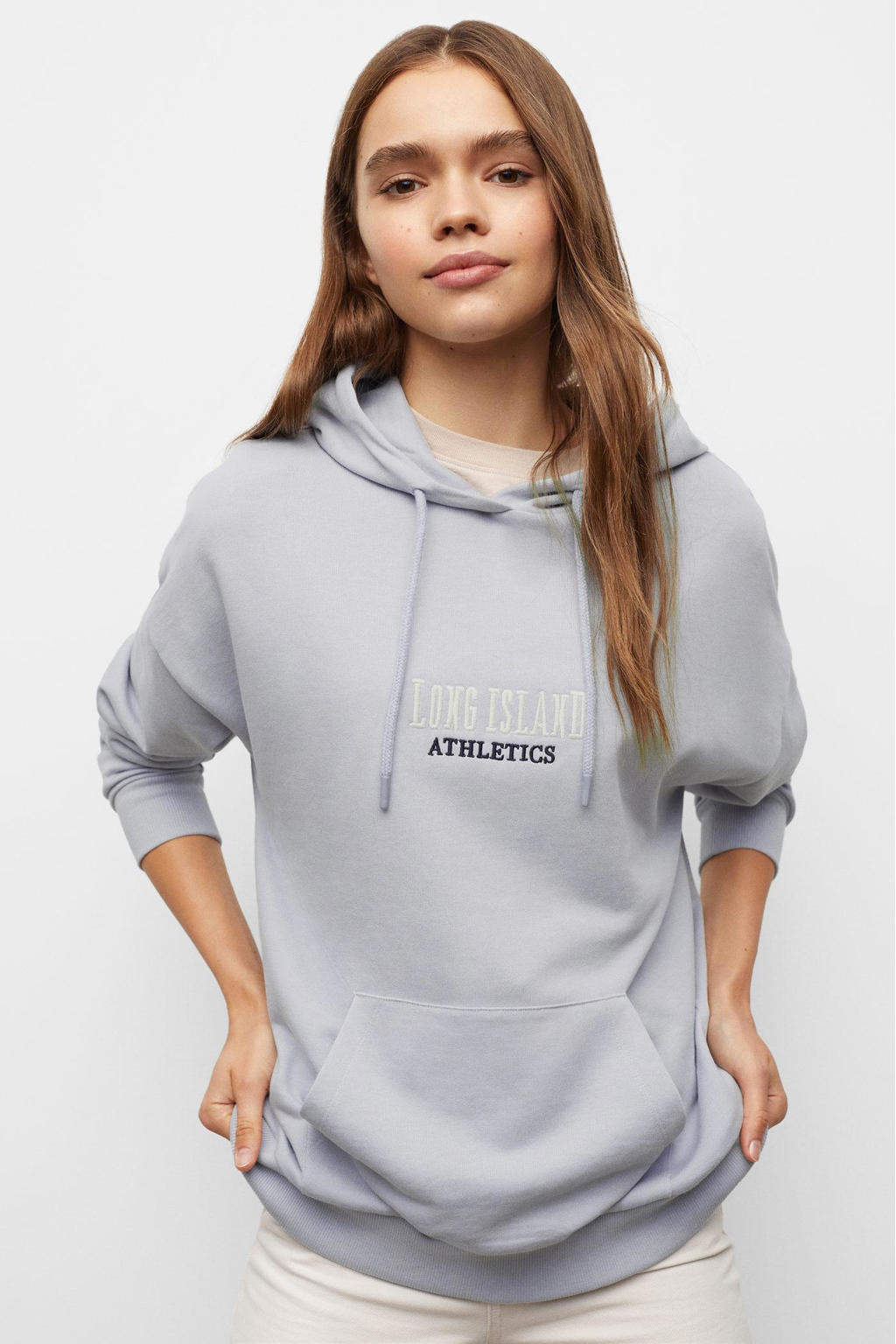 Mango Kids hoodie met tekst pastelblauw | wehkamp
