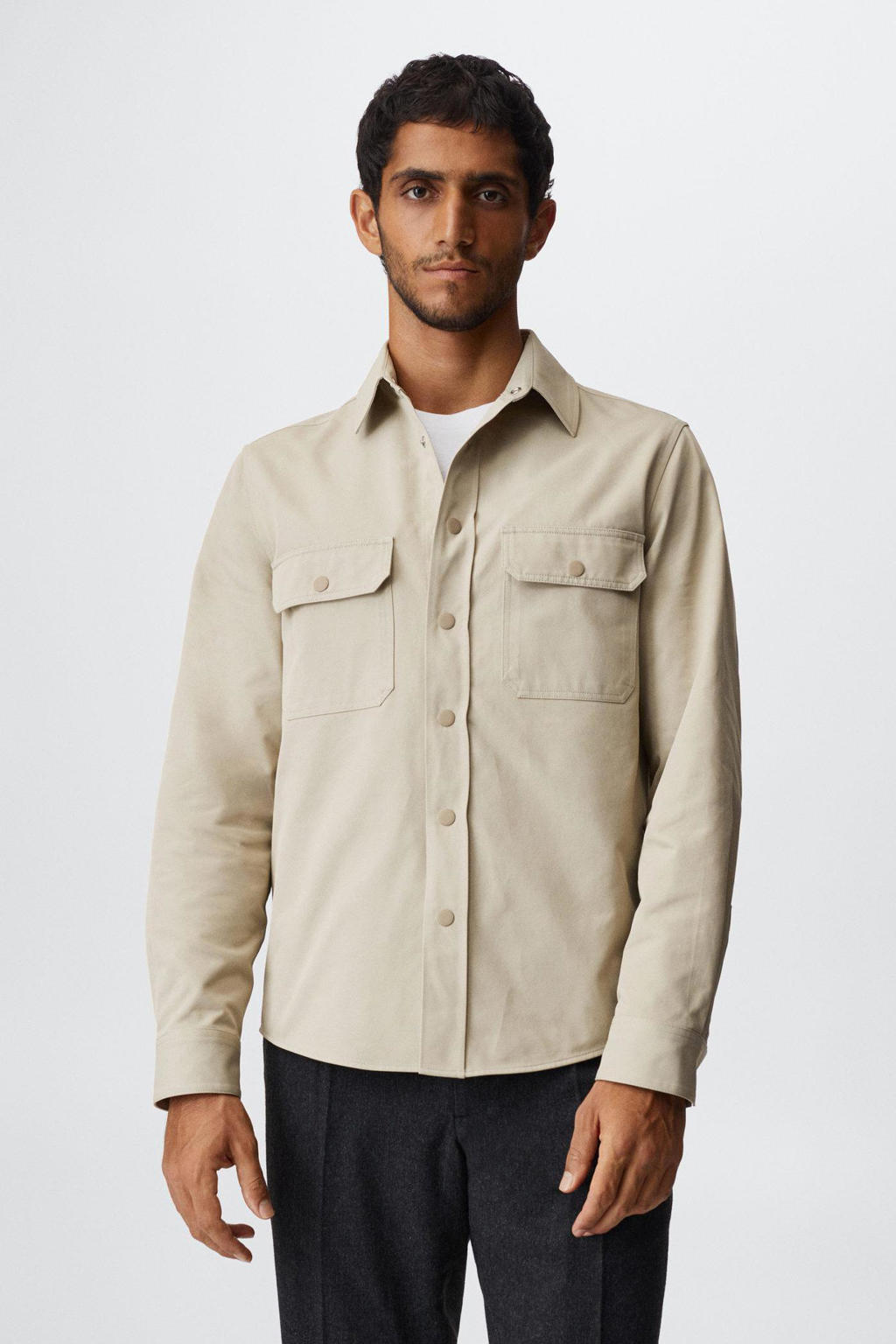 Mango Man regular fit overshirt lichtbeige | wehkamp
