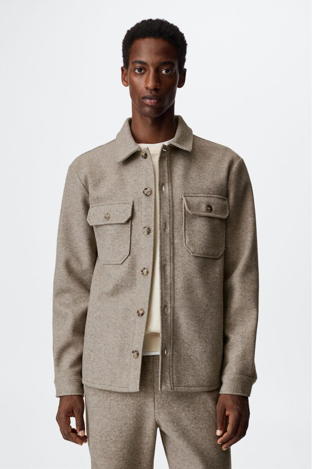 Mango Man regular fit overshirt beige | wehkamp