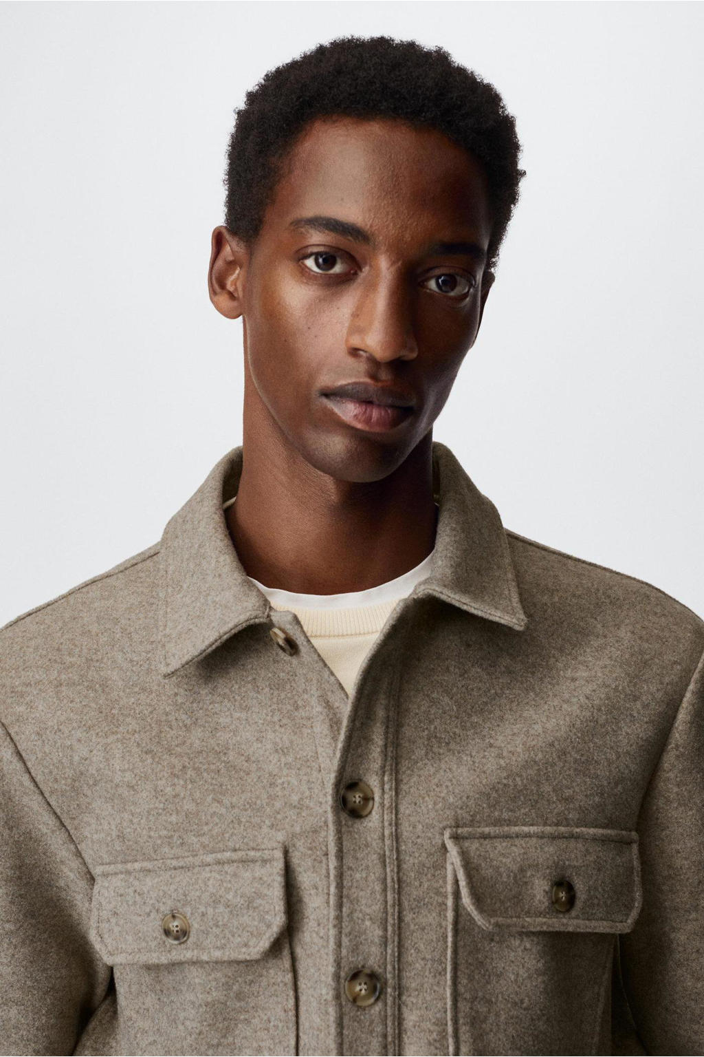 Mango Man regular fit overshirt beige | wehkamp