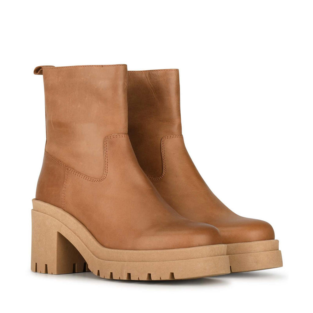 PS Poelman leren enkellaarzen cognac | wehkamp