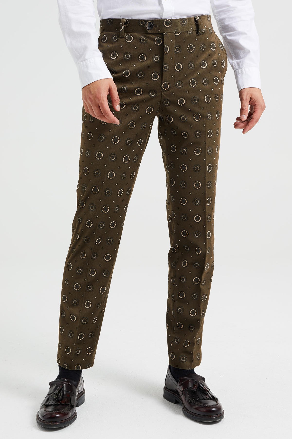WE Fashion slim fit pantalon met all over print dull green | wehkamp