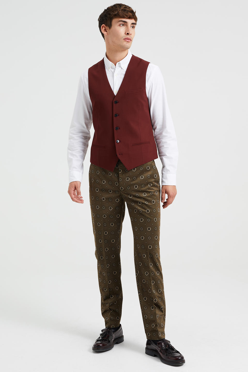 WE Fashion slim fit pantalon met all over print dull green | wehkamp