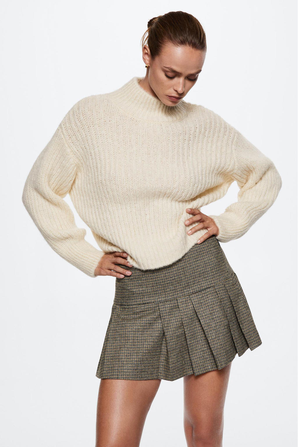 Mango geruite mini rok met wol bruin | wehkamp