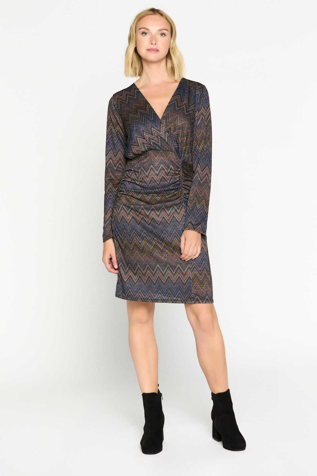 LOLALIZA overslagjurk met grafische print en plooien marine/bruin | wehkamp