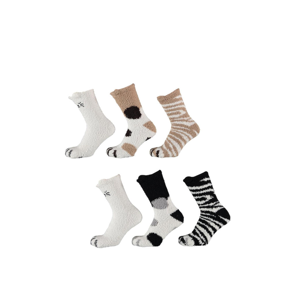 Apollo huissokken met all-over print - set van 6 beige/zwart/ecru | wehkamp