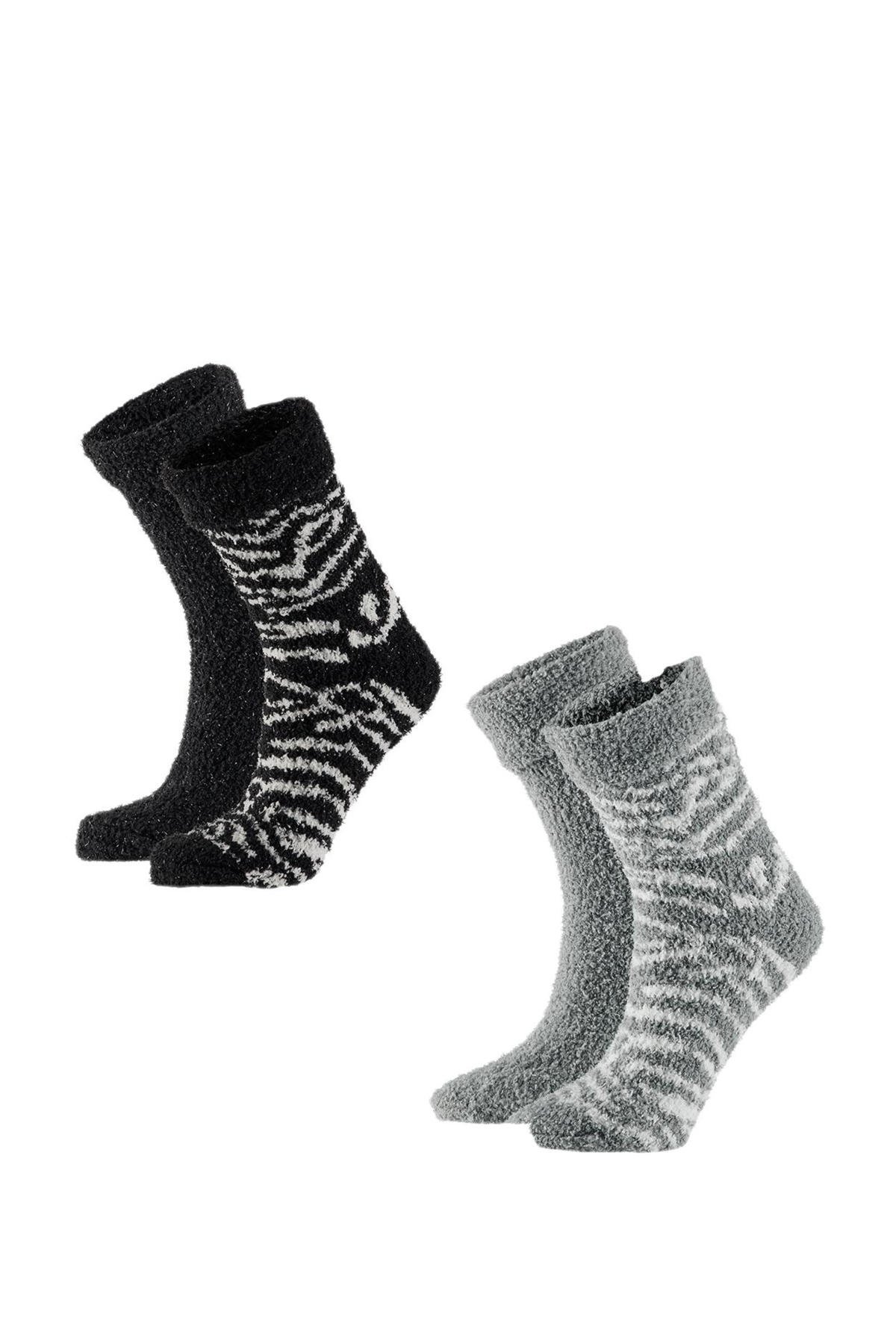 Apollo huissokken met zebraprint - set van 4 zwart/grijs | wehkamp