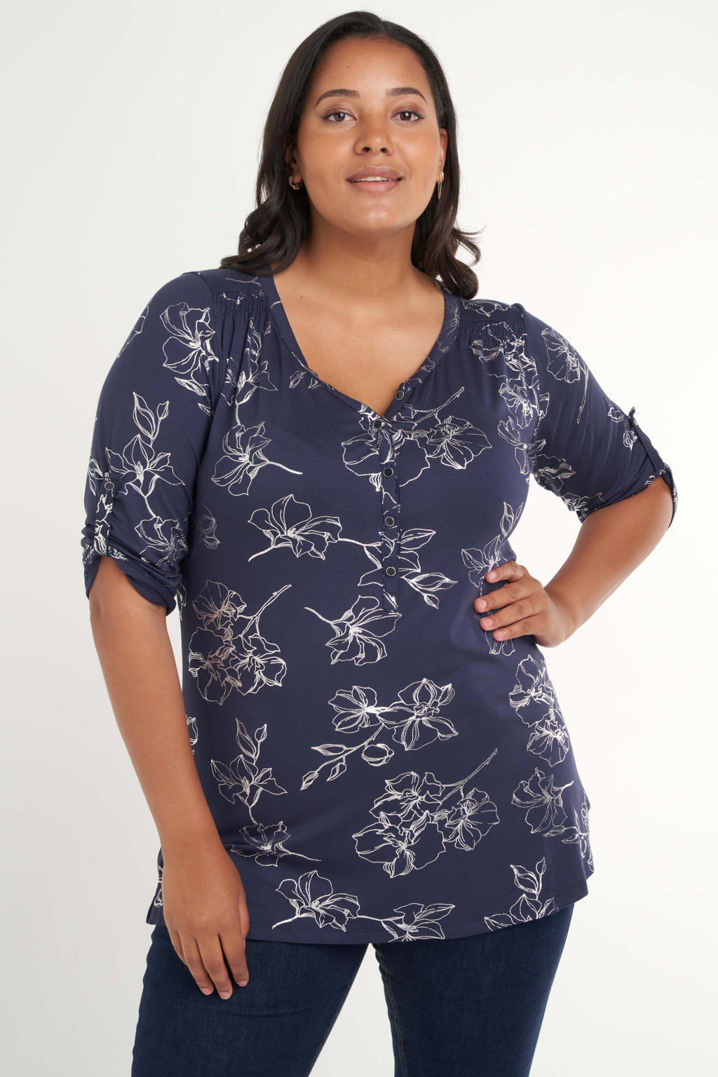 MS Mode top met all over print donkerblauw | wehkamp