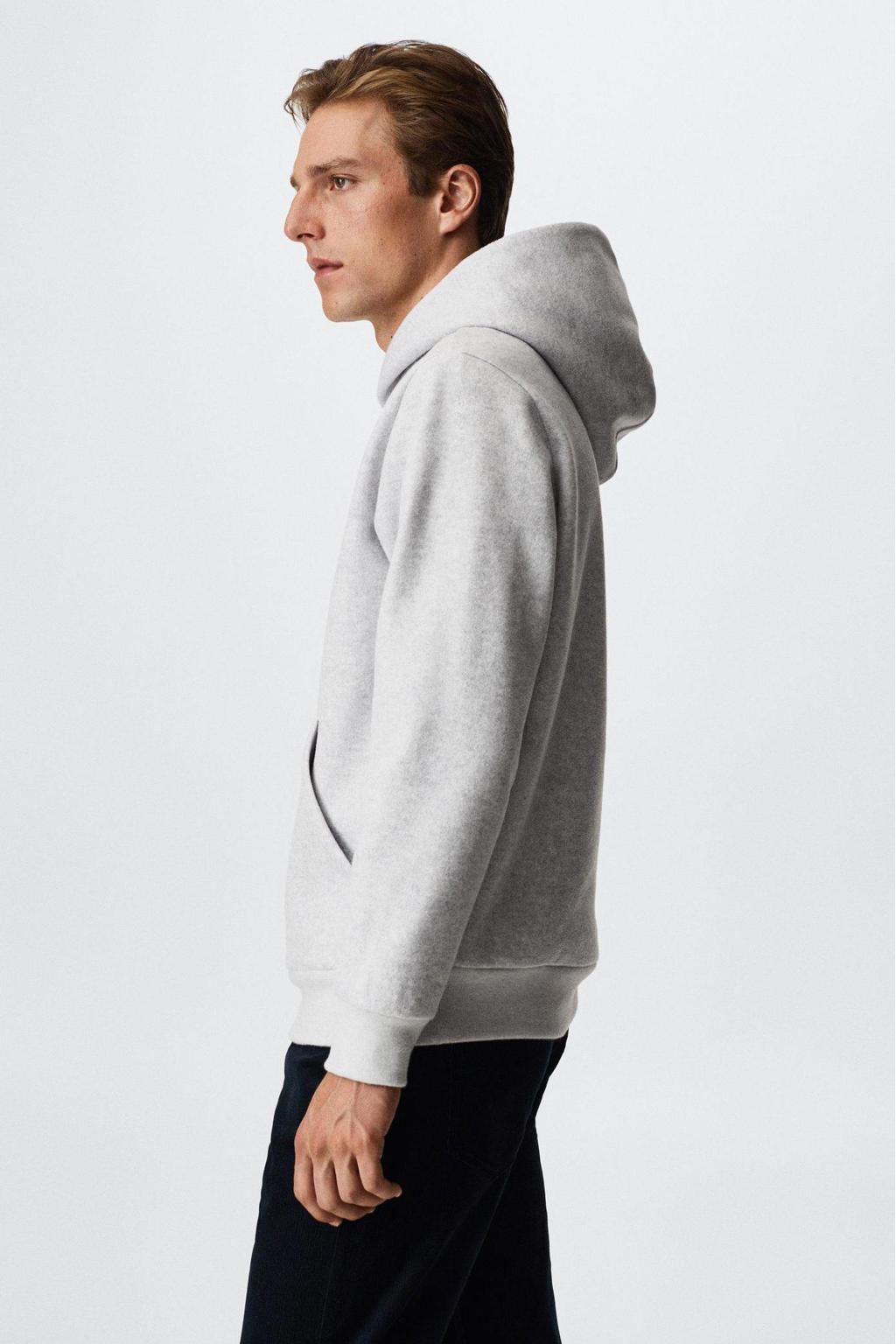 Mango Man gemêleerde hoodie lichtgrijs | wehkamp