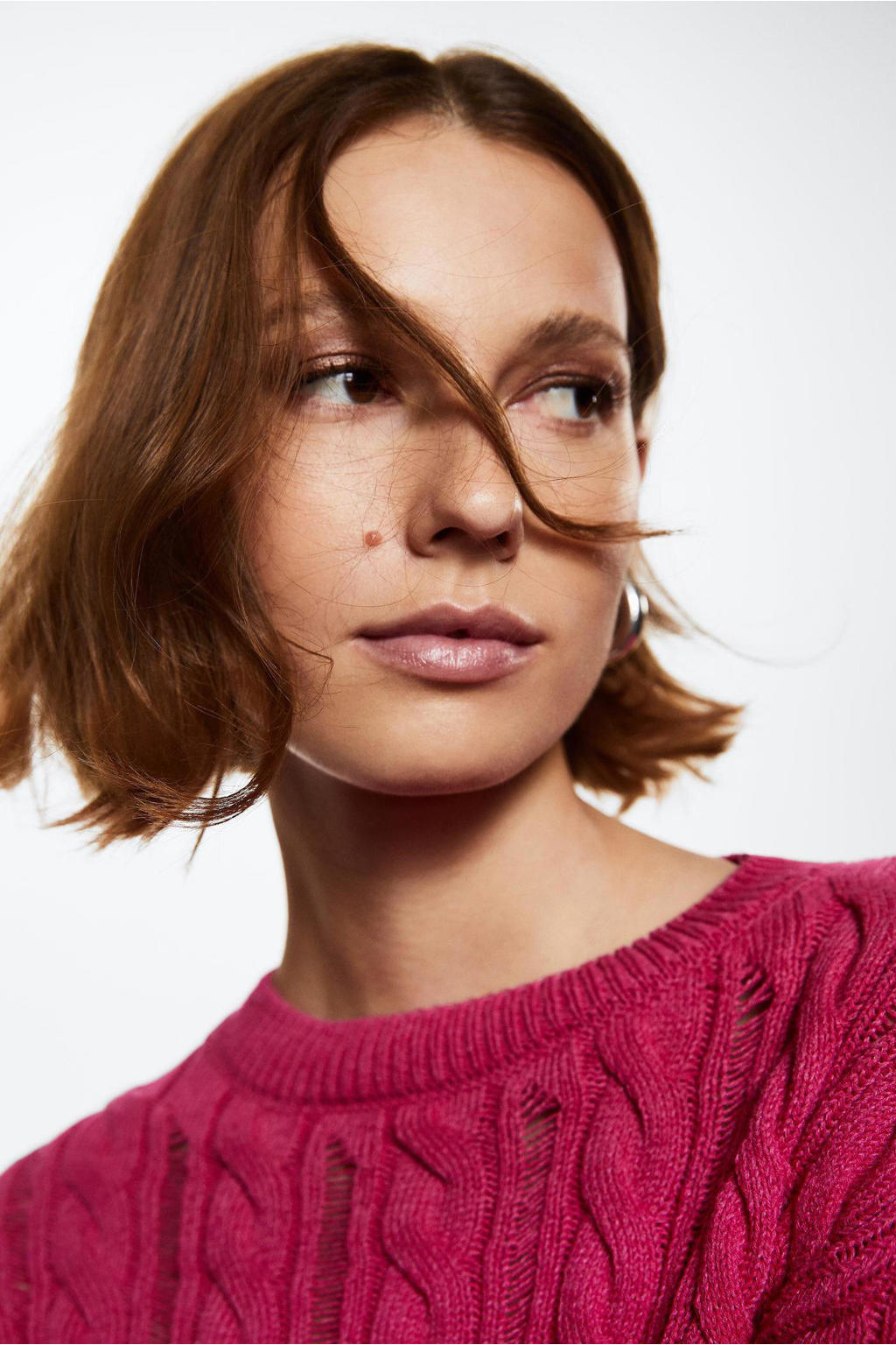 Mango grofgebreide trui fuchsia | wehkamp