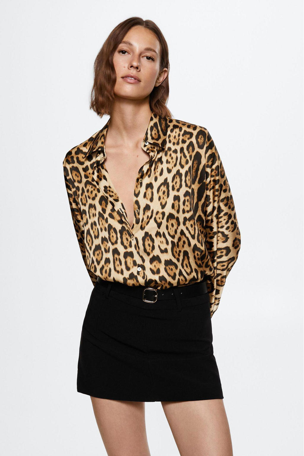 Mango blouse met panterprint zwart/bruin | wehkamp