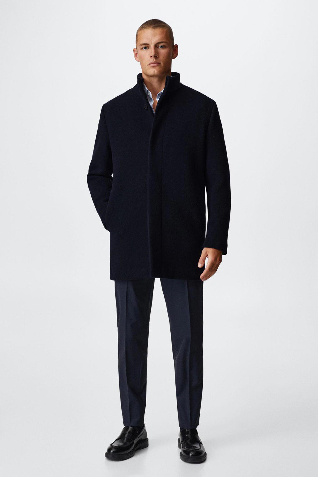 Mango Man jas met wol donkerblauw | wehkamp