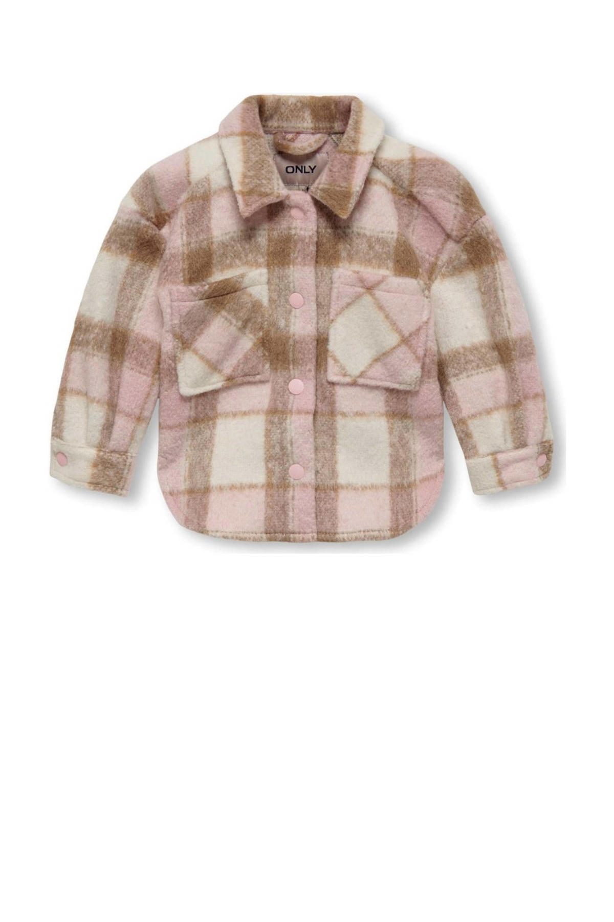 KIDS ONLY MINI geruite shacket tussenjas KMGLOU roze/lichtbruin/wit ...