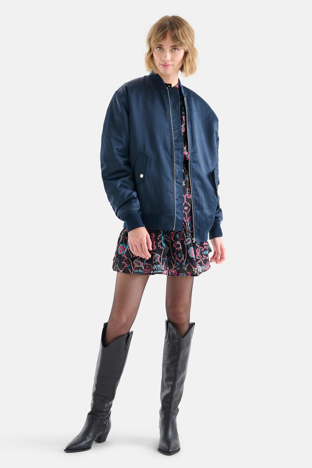 Shoeby bomberjack SATIN BOMBE donkerblauw | wehkamp