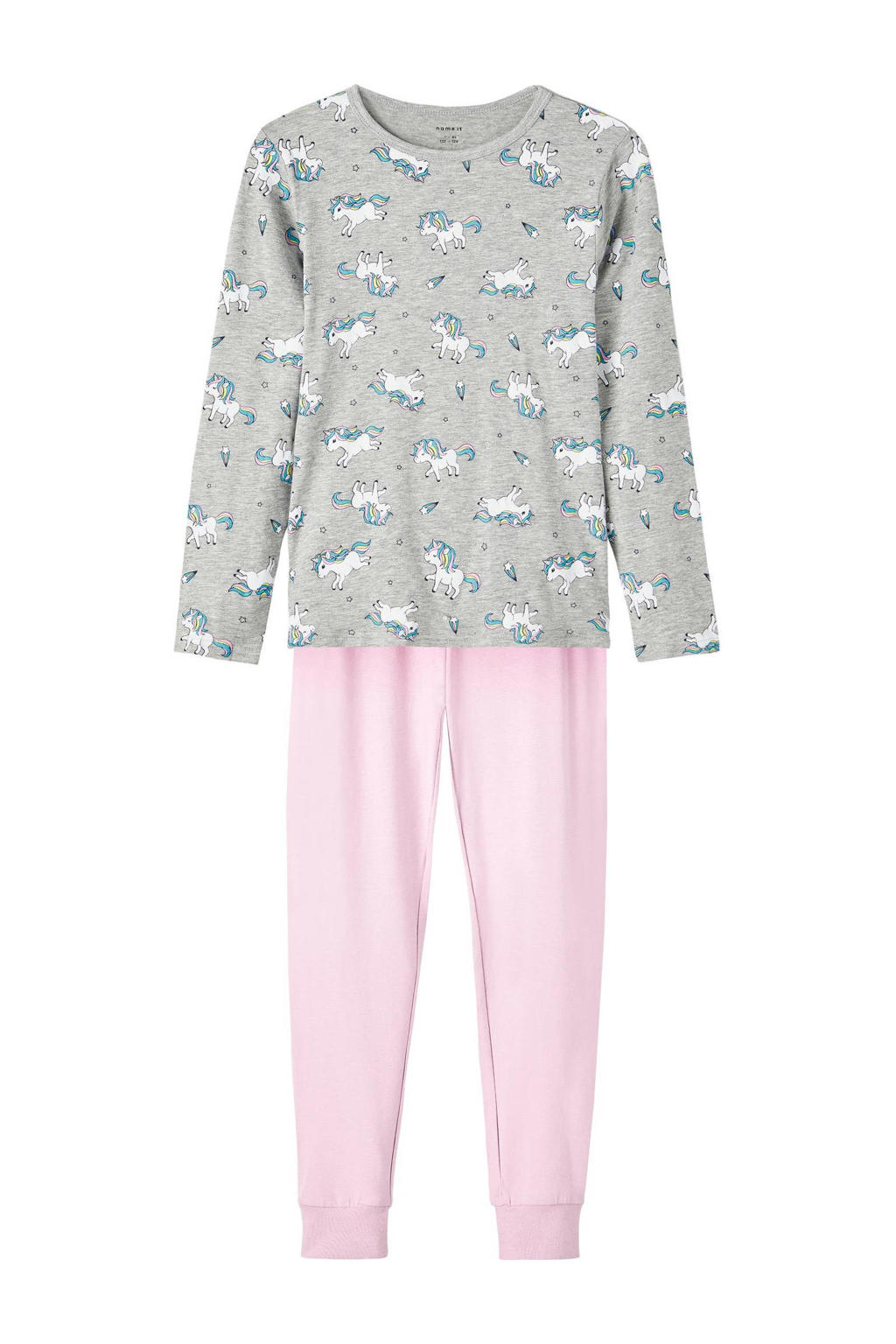 NAME IT KIDS pyjama NKFNIGHTSET met all over print grijs/roze | wehkamp