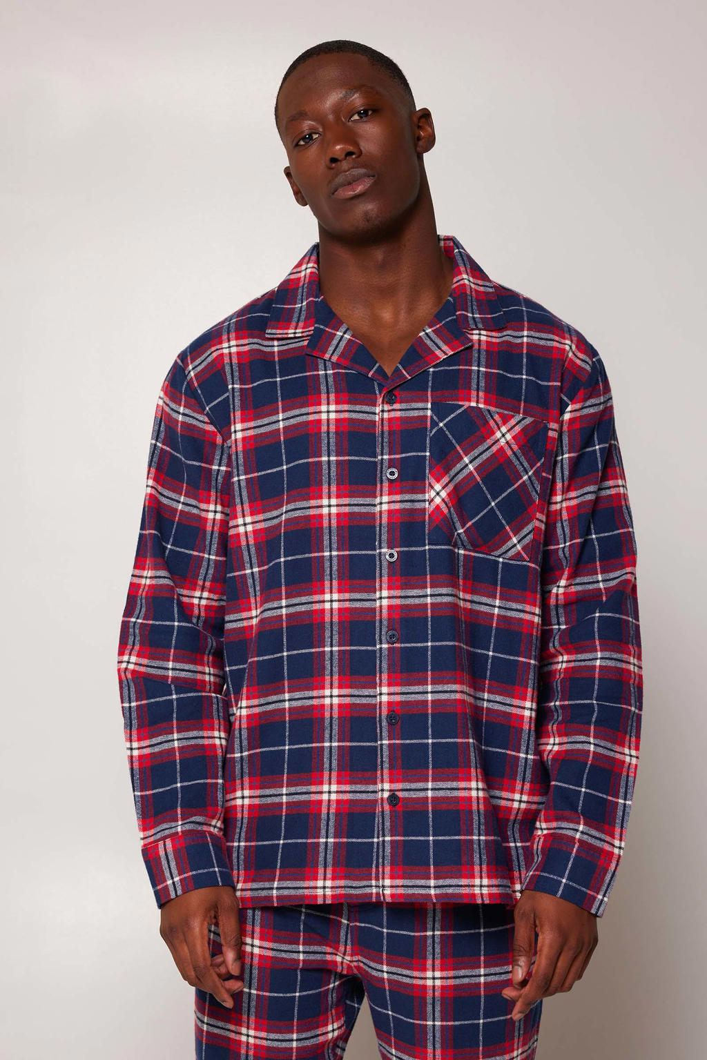 America Today geruite flanellen pyjamatop Nathan blauw/rood | wehkamp