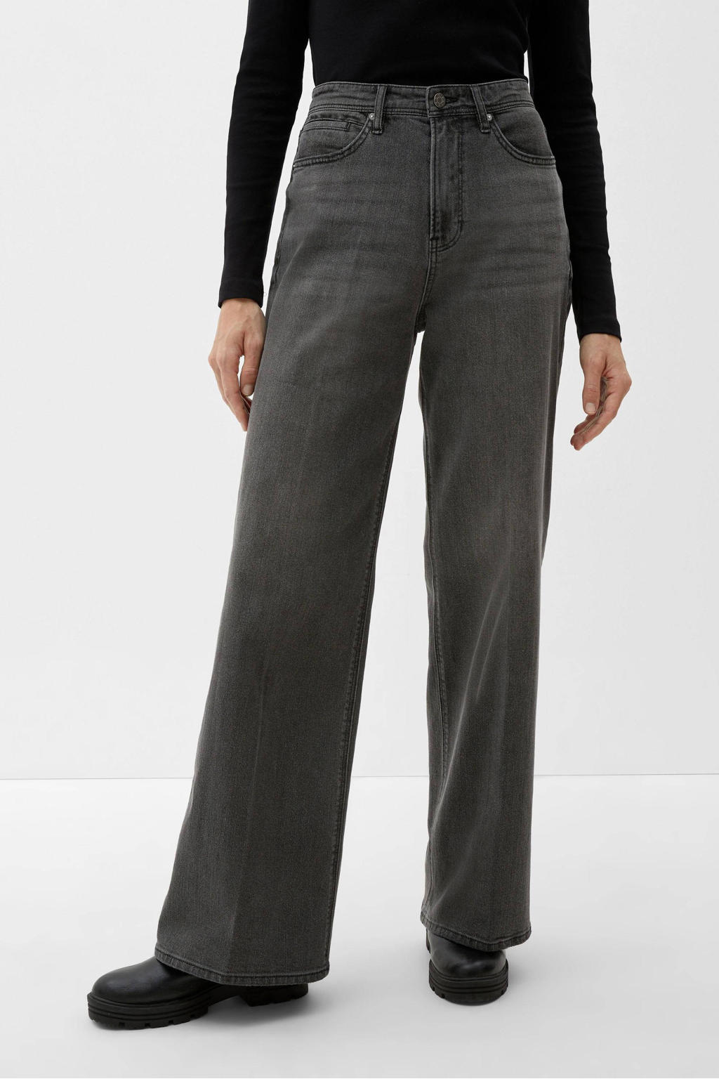 s.Oliver high waist wide leg jeans grijs | wehkamp
