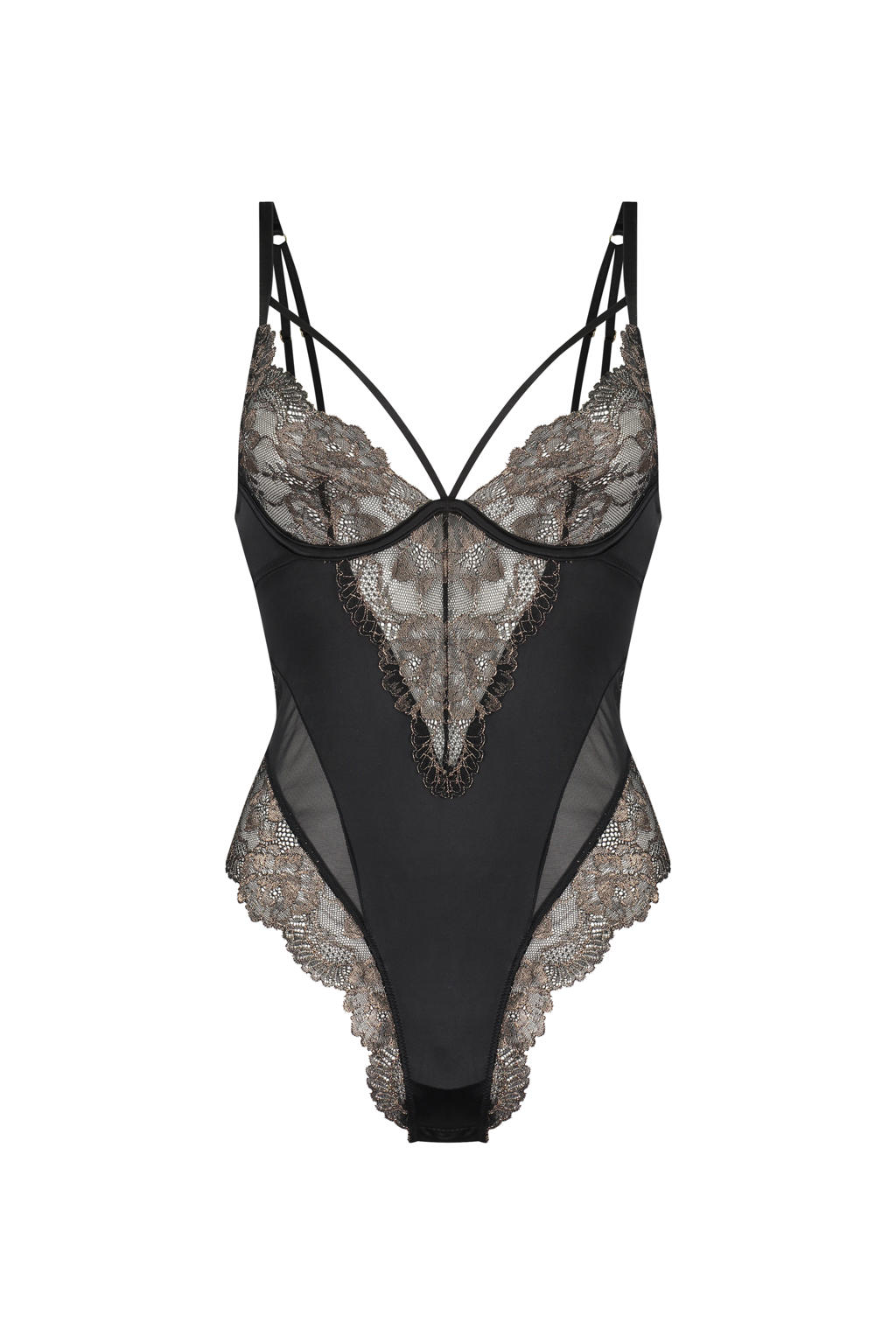 Hunkemöller stringbody met beugel Lexi met lurex zwart/goud | wehkamp