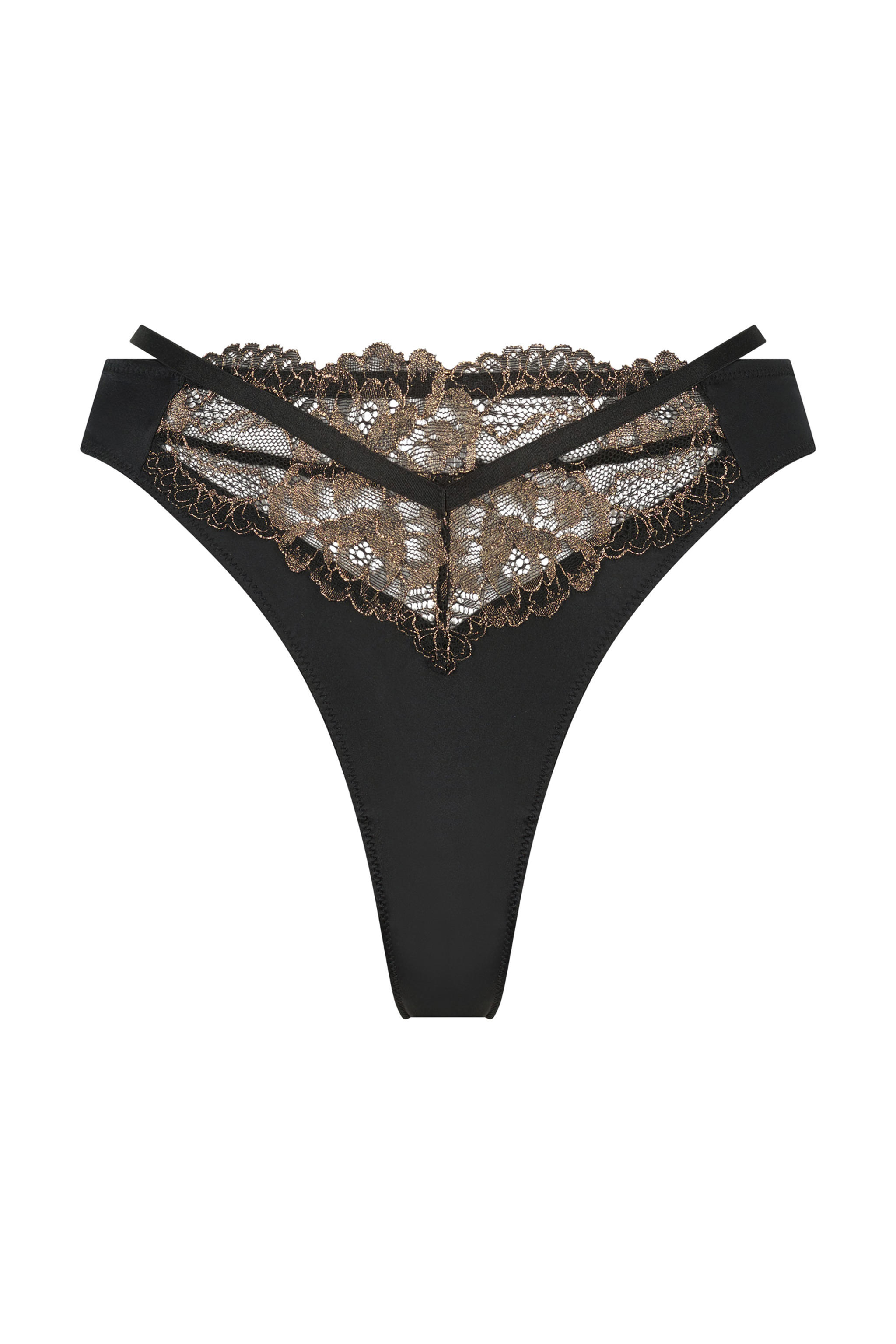 Hunkemöller high leg string Lexi met lurex zwart/goud | wehkamp