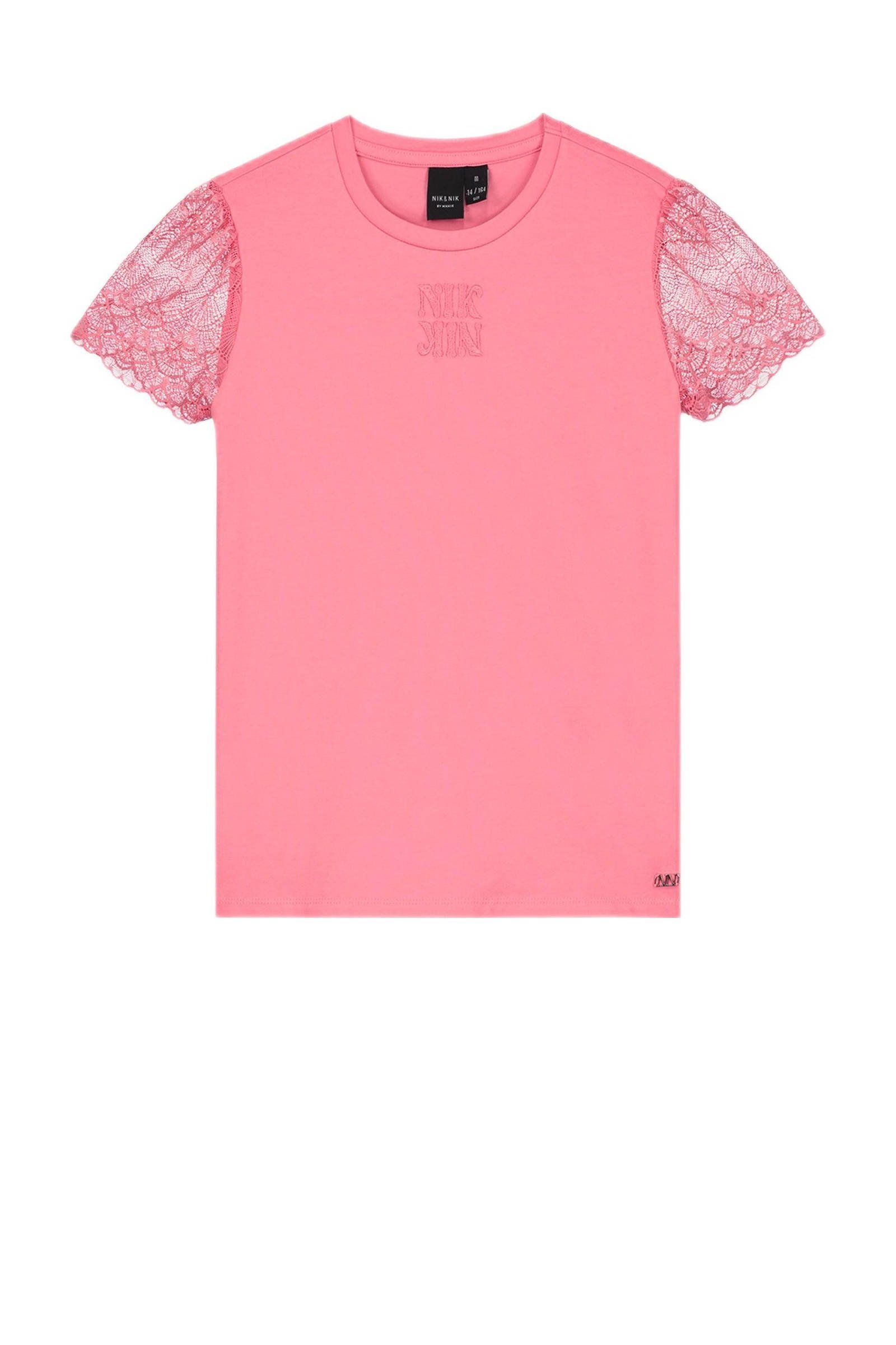 NIK&NIK T-shirt Dione met kant roze | wehkamp