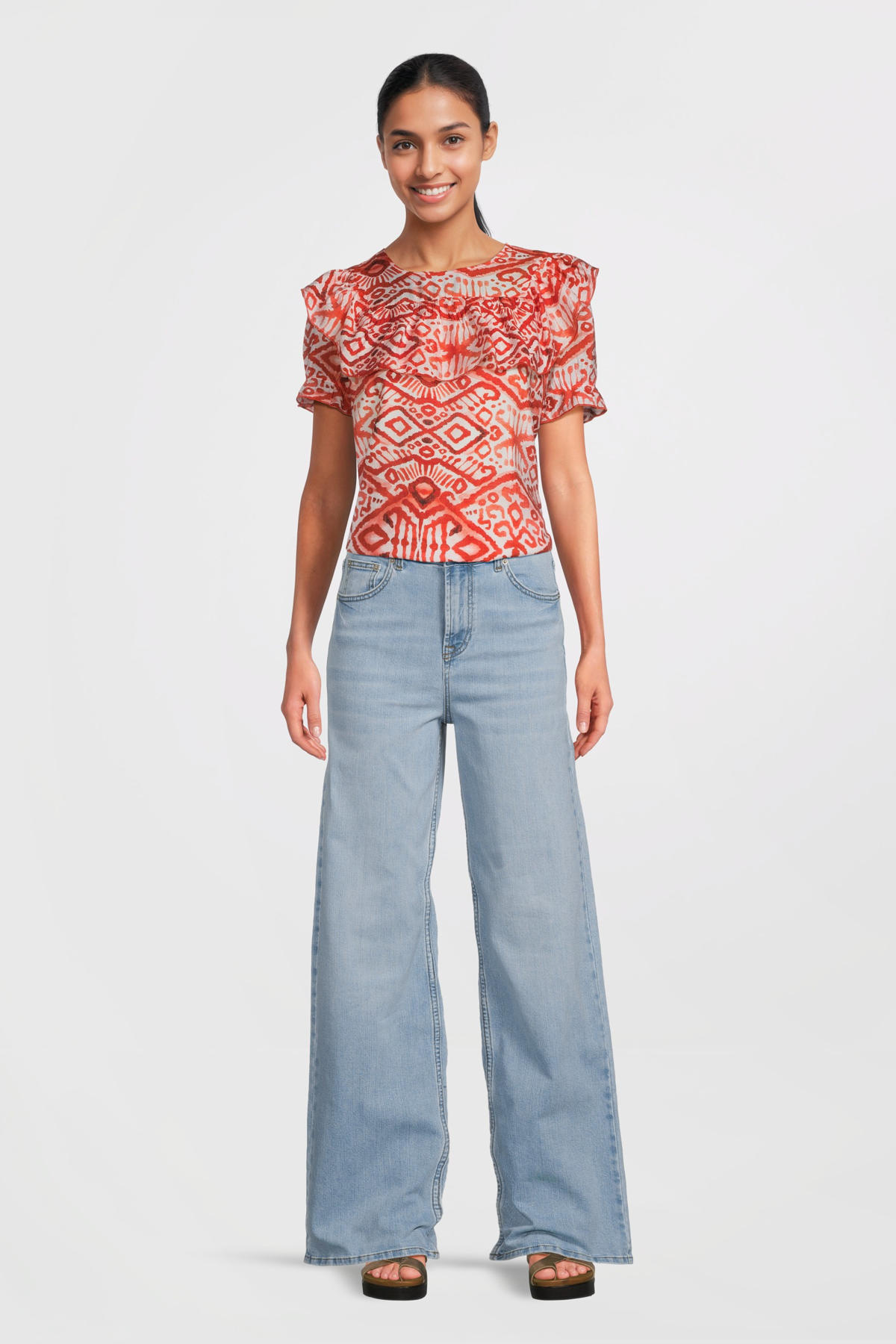 AI&KO top Greta Aztec met all over print en ruches rood | wehkamp