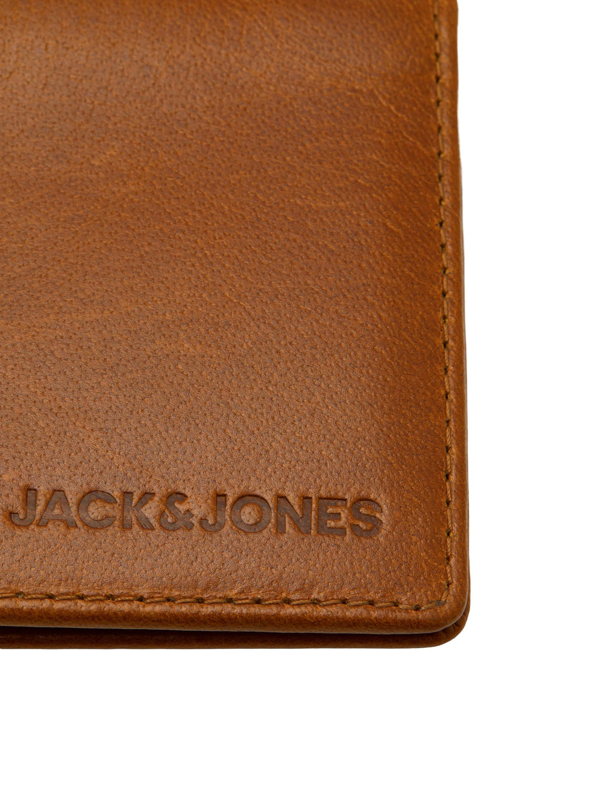 JACK & JONES leren portemonnee JACSIDE cognac | wehkamp