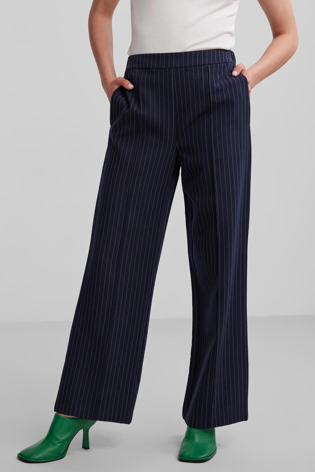 PIECES high waist wide leg broek PCBOSSY met krijtstreep blauw | wehkamp