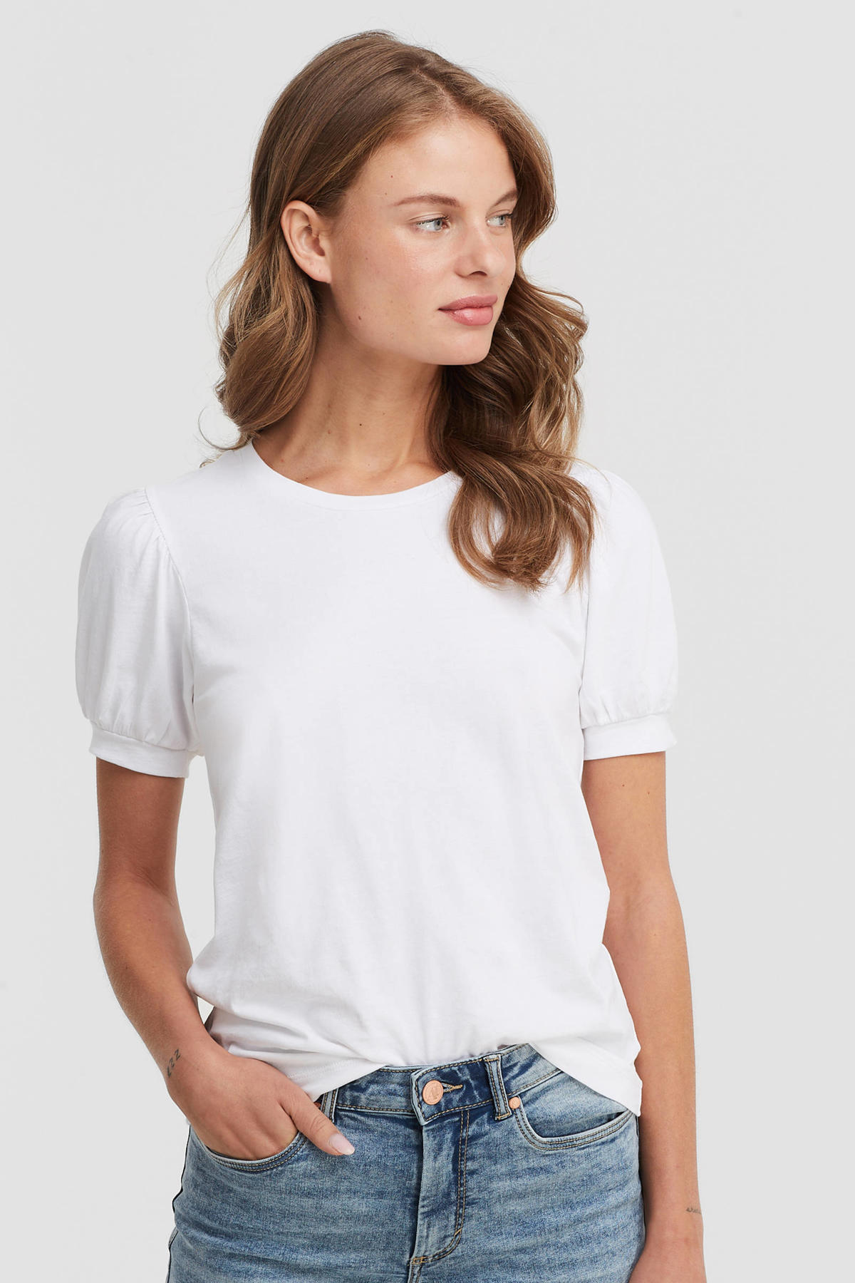 anytime T-shirt met pofmouwen wit | wehkamp