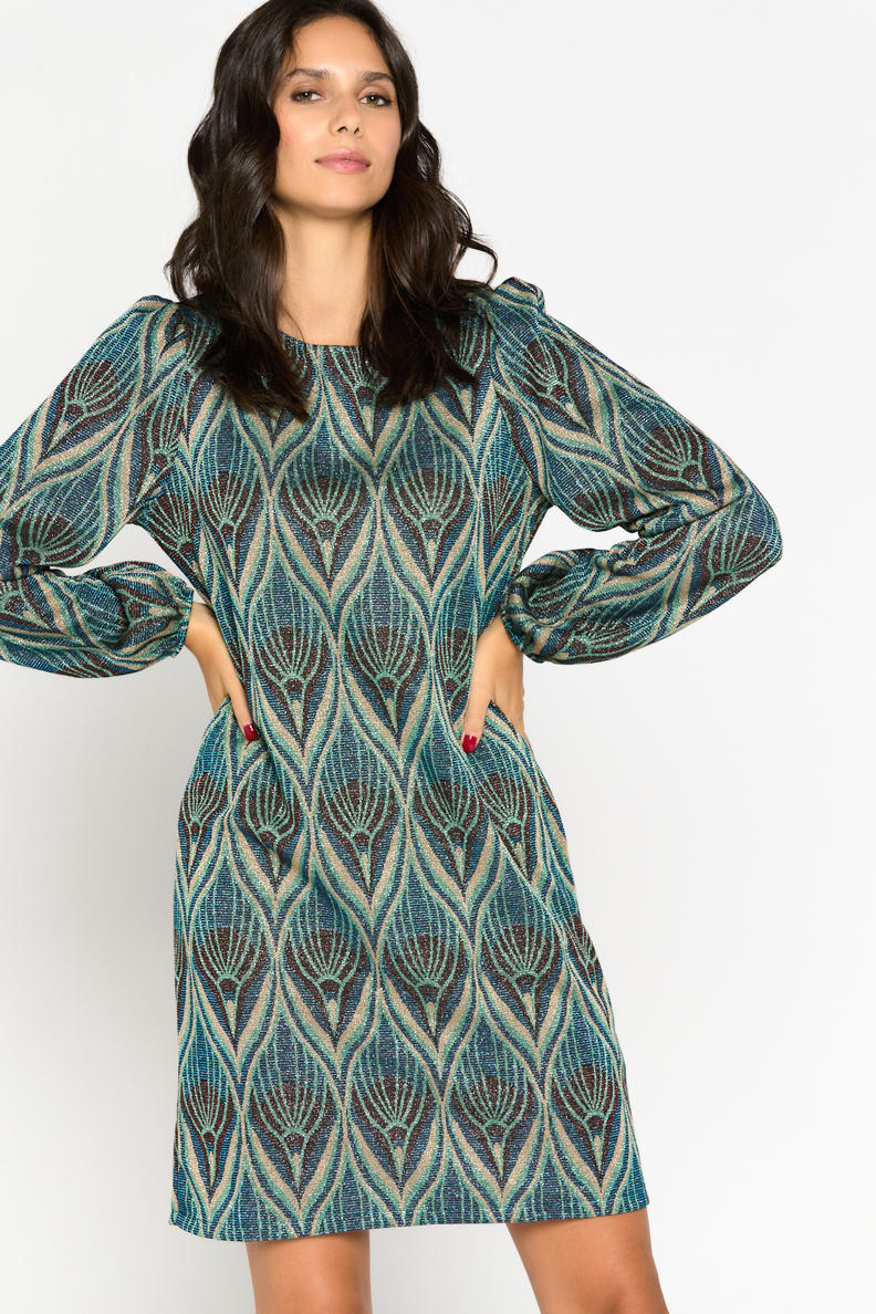 LOLALIZA jurk met grafische print petrol | wehkamp