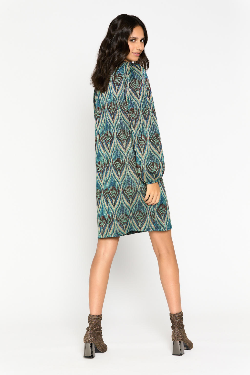 LOLALIZA jurk met grafische print petrol | wehkamp