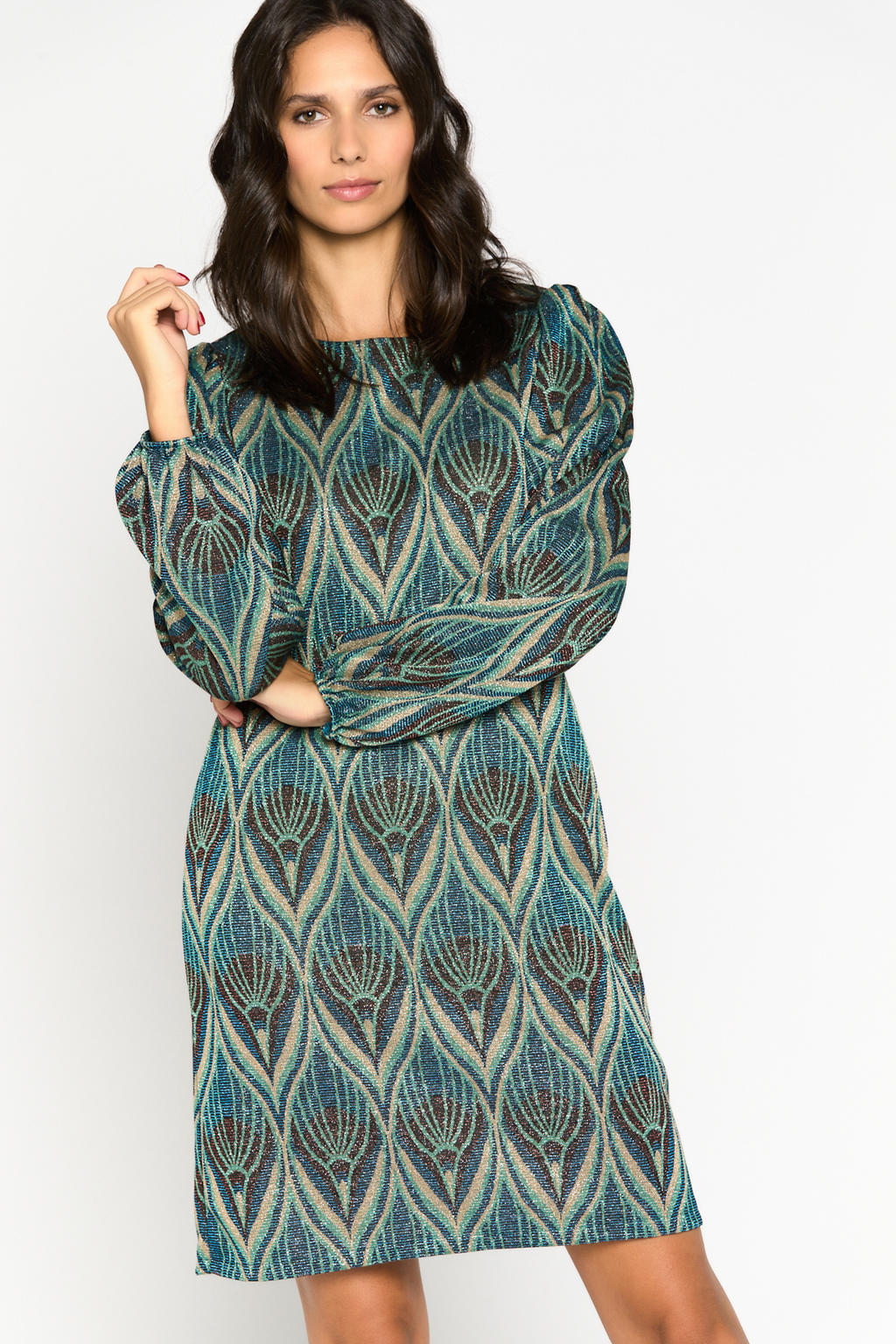 LOLALIZA jurk met grafische print petrol | wehkamp