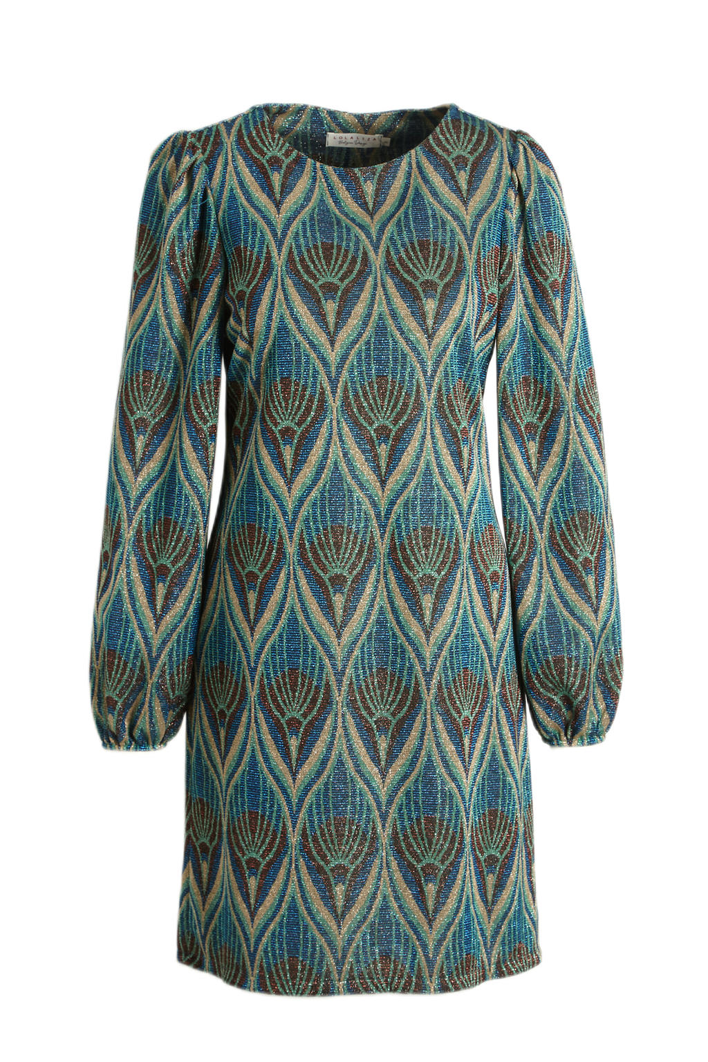 LOLALIZA jurk met grafische print petrol | wehkamp