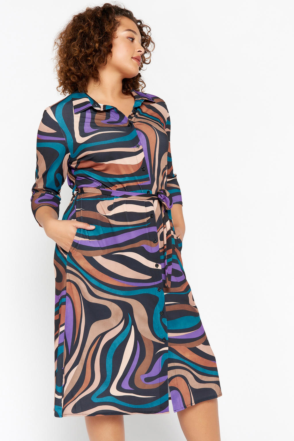 LOLALIZA blousejurk met all over print en ceintuur multi | wehkamp