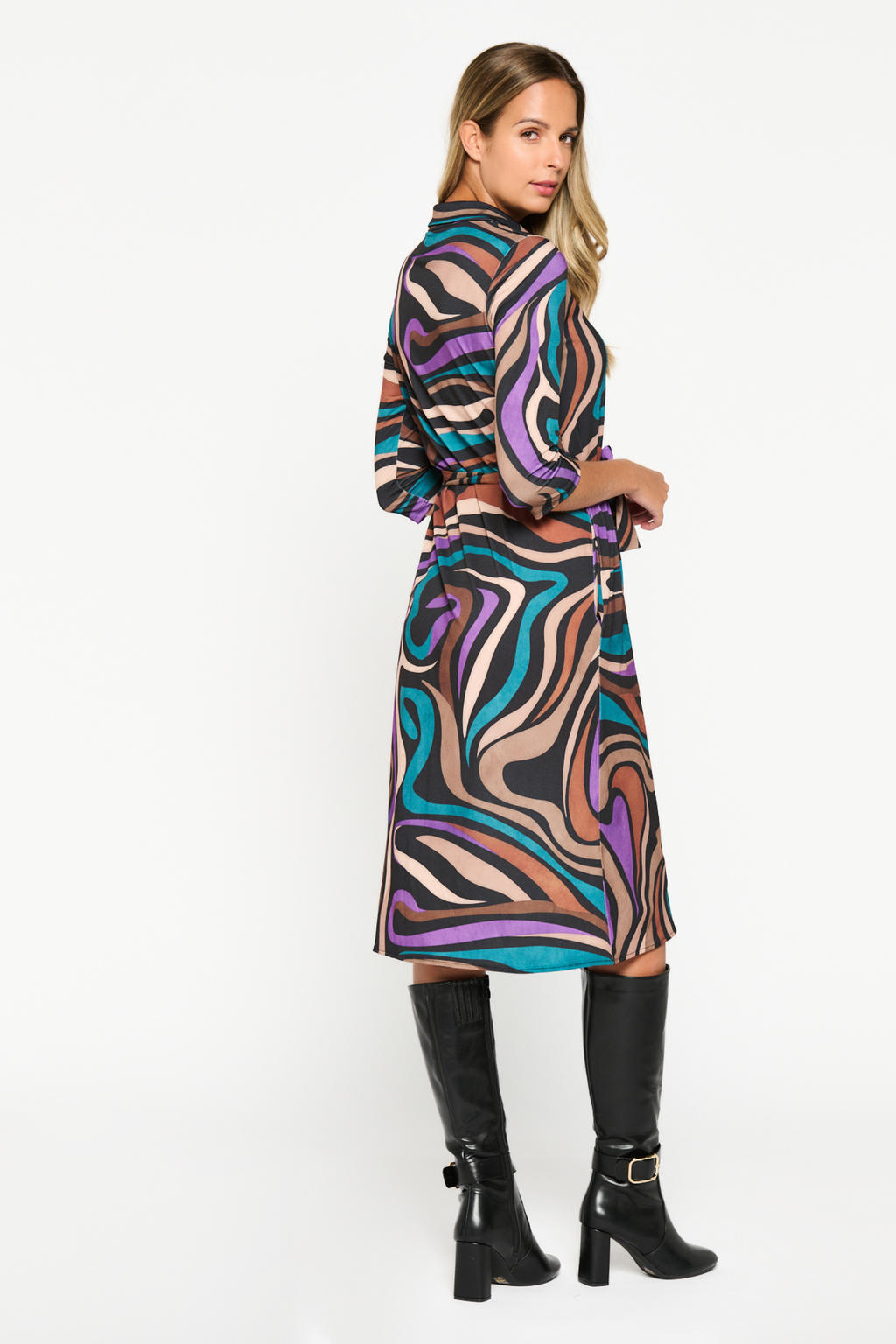 LOLALIZA blousejurk met all over print en ceintuur multi | wehkamp
