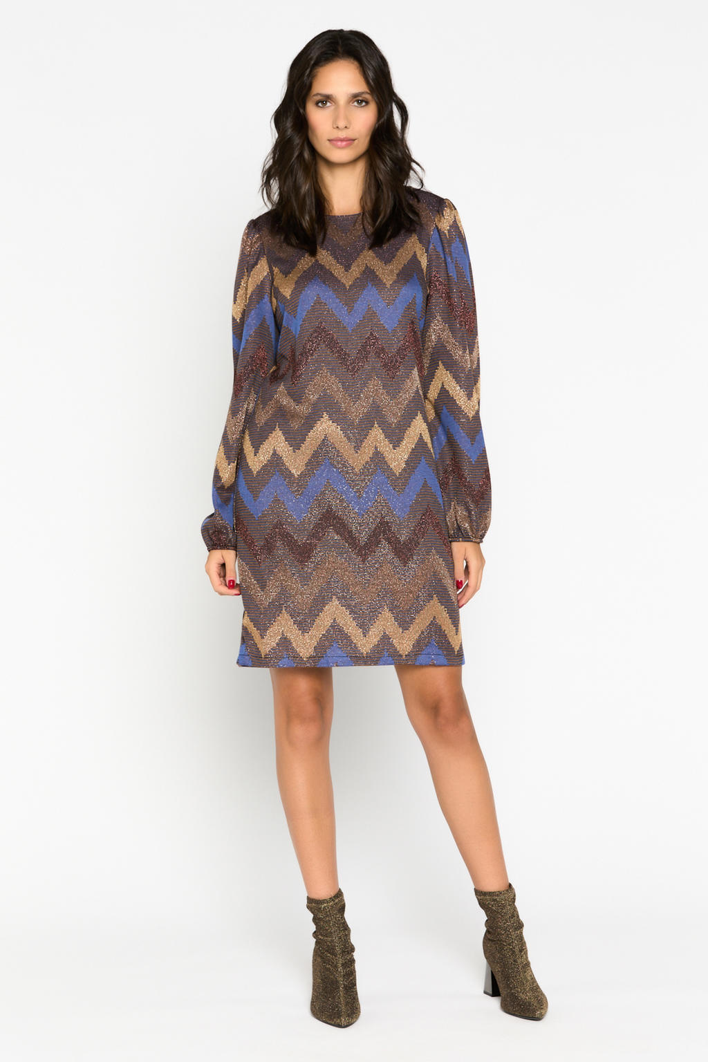 LOLALIZA jurk met grafische print grijs/blauw/goud | wehkamp