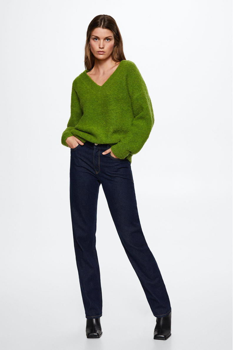 Mango gemêleerde gebreide trui met wol groen | wehkamp