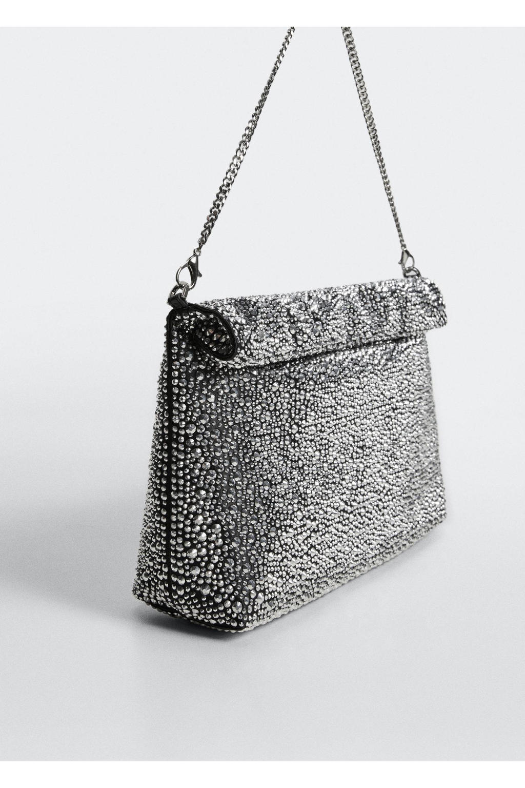 Mango clutch met strass steentjes zilverkleurig/zwart | wehkamp