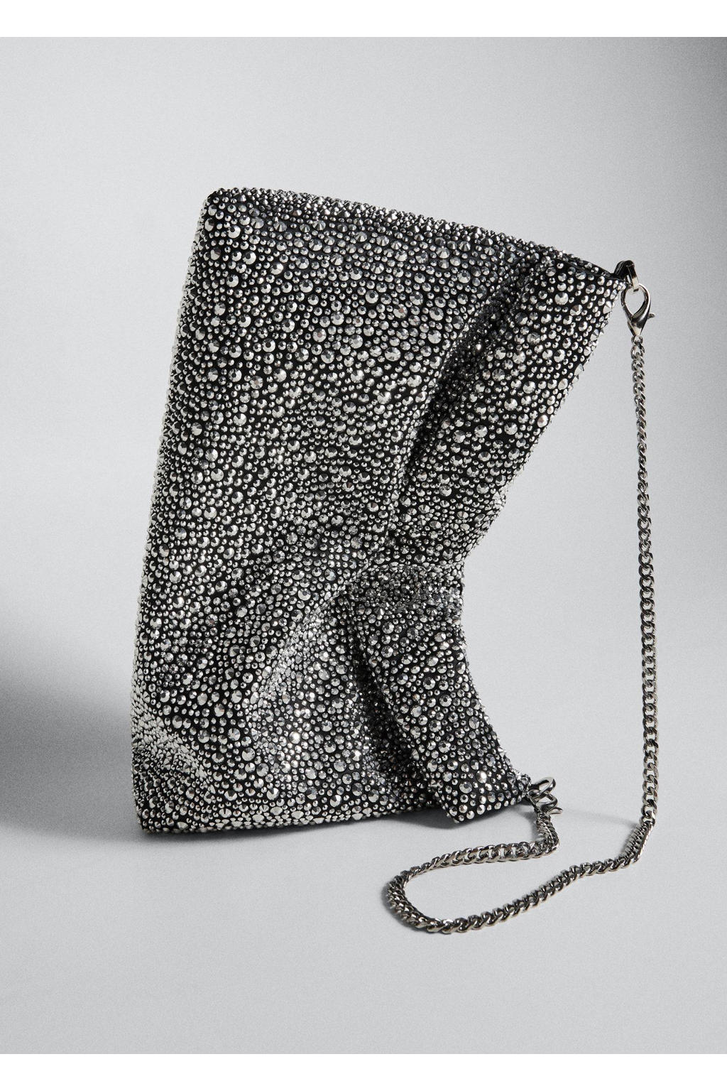 Mango clutch met strass steentjes zilverkleurig/zwart | wehkamp