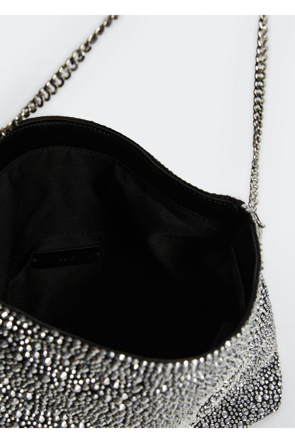Mango clutch met strass steentjes zilverkleurig/zwart | wehkamp