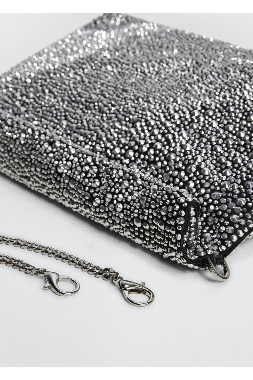 Mango clutch met strass steentjes zilverkleurig/zwart | wehkamp