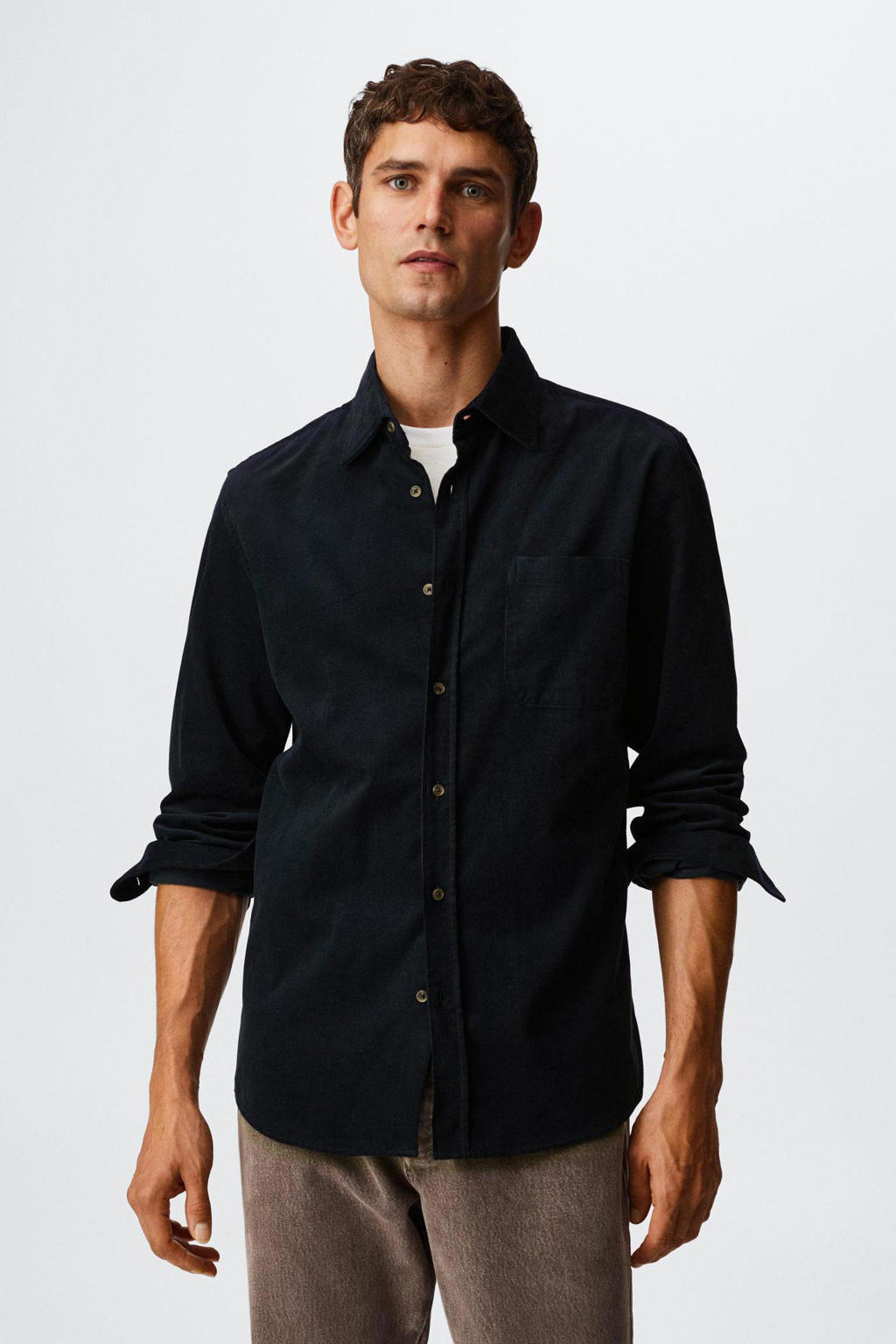 Mango Man corduroy regular fit overhemd marine | wehkamp