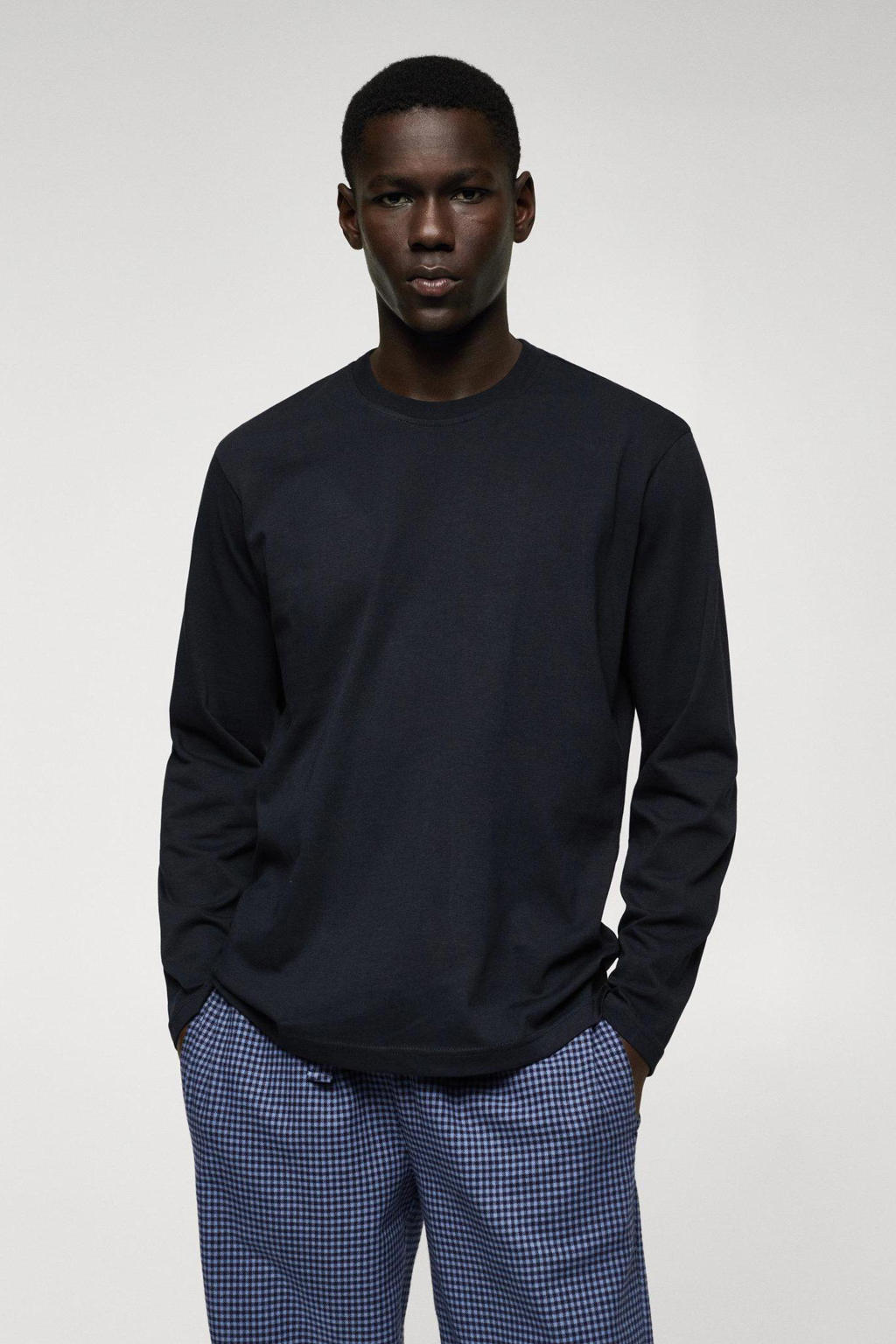 Mango Man pyjama met ruit donkerblauw/blauw | wehkamp
