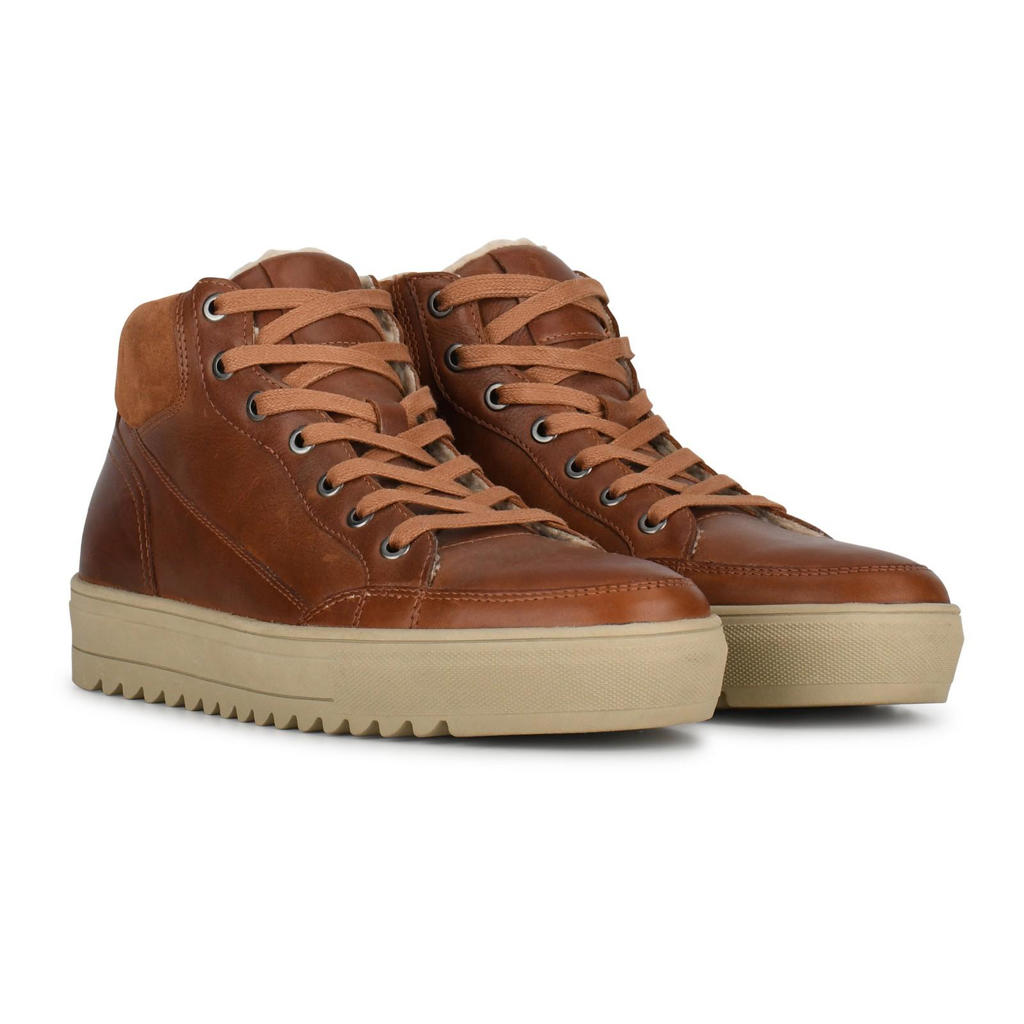 PS Poelman Mike leren veterboots cognac | wehkamp