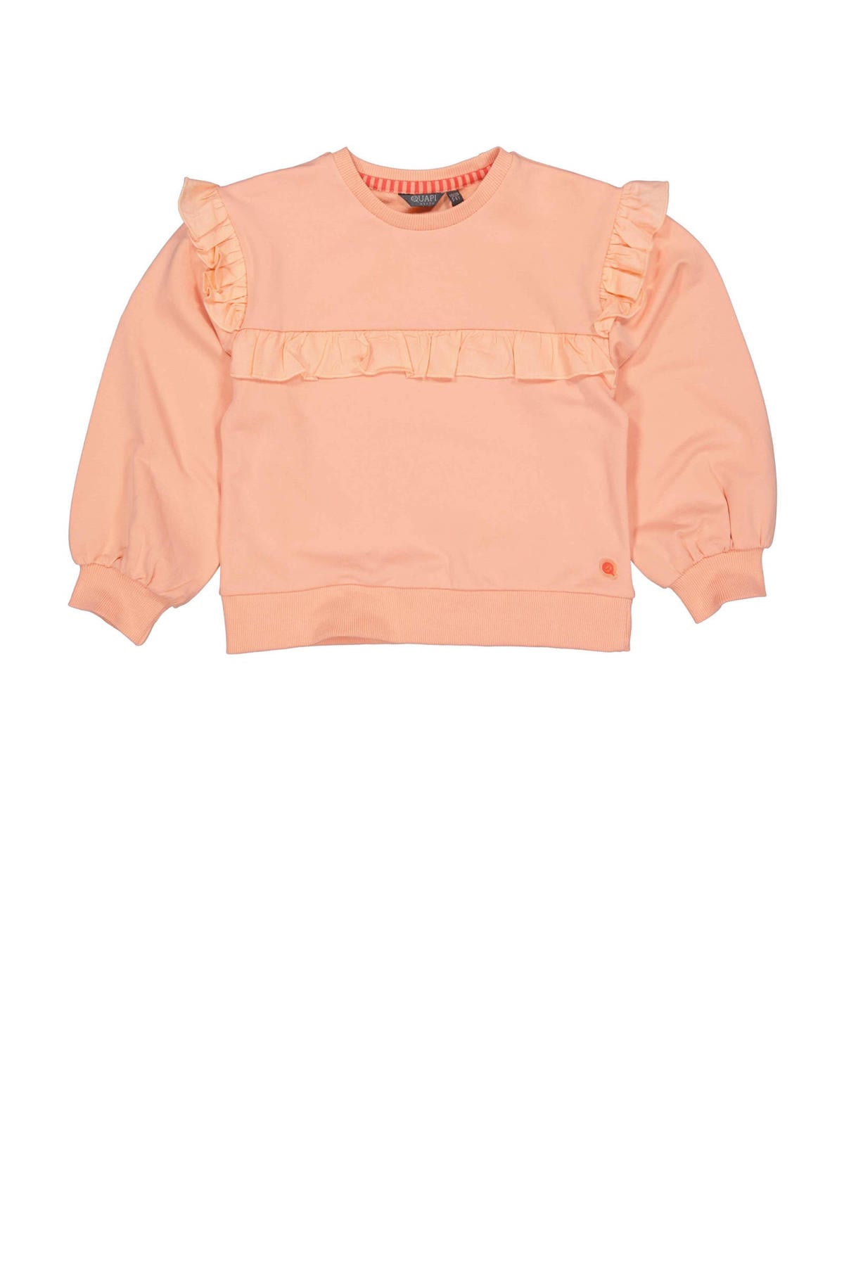 Quapi longsleeve met ruches zacht oranje | wehkamp