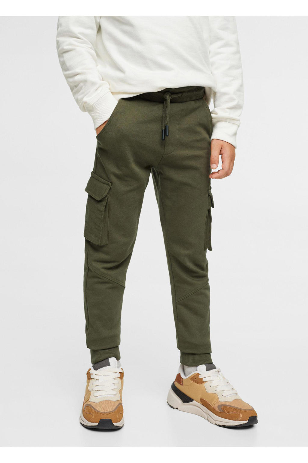 Mango Kids slim fit joggingbroek kaki | wehkamp