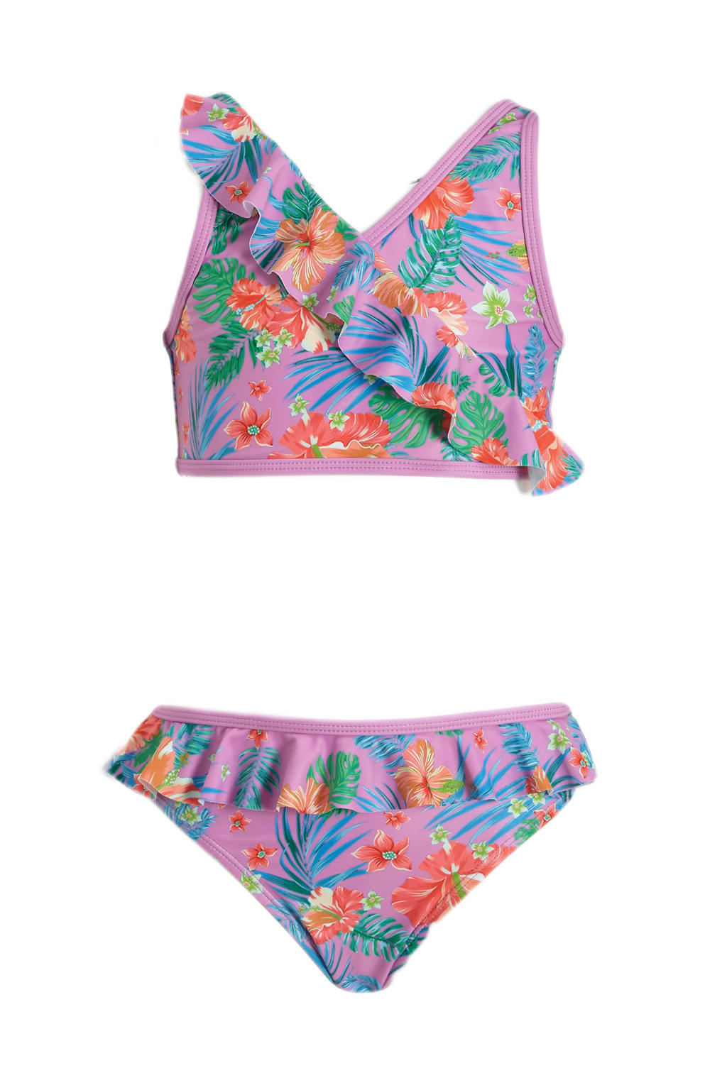 Me & My Monkey crop bikini met ruches paars/multi | wehkamp